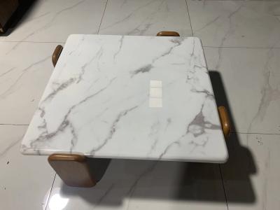 China Square Carrara White Marble Coffee Table with White Wax Solid Wood Legs - 10000m² Factory Modern Furniture for sale