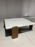 China Square Carrara White Marble Coffee Table with White Wax Solid Wood Legs - 10000m² Factory Modern Furniture for sale