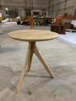 China Modern Round Coffee Table with Triangle Legs - Ø500×550mm Solid Wood Sofa Side Table in Walnut Finish for sale