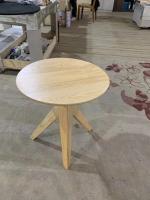 China Modern Round Coffee Table with Triangle Legs - Ø500×550mm Solid Wood Sofa Side Table in Walnut Finish for sale