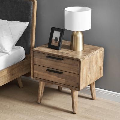 China Nordic Modern Walnut Wood Bedside Table with Double Drawer - 2200x1770x2160mm, Custom Sizes Available for sale