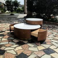 China Modern Solid Wood Coffee Table 1000x1000x450mm Living Room Furniture Stainless Steel Base for sale