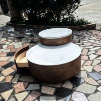 China Modern Solid Wood Coffee Table 1000x1000x450mm Living Room Furniture Stainless Steel Base for sale