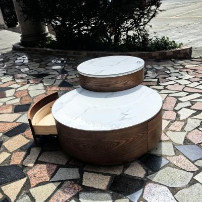 China Modern Solid Wood Coffee Table 1000x1000x450mm Living Room Furniture Stainless Steel Base for sale