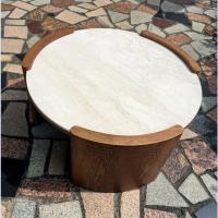China Modern Solid Wood Coffee Table 1000x1000x450mm Living Room Furniture Stainless Steel Base for sale