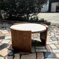 China Modern Solid Wood Coffee Table 1000x1000x450mm Living Room Furniture Stainless Steel Base for sale