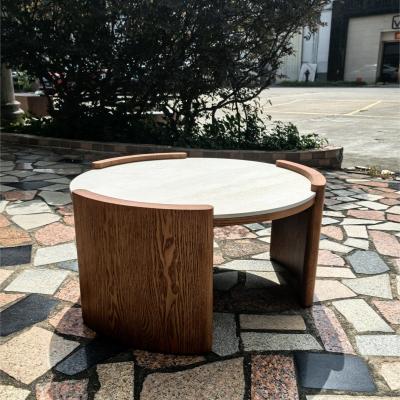 China Modern Solid Wood Coffee Table 1000x1000x450mm Living Room Furniture Stainless Steel Base for sale