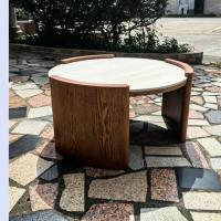 China Modern Solid Wood Coffee Table 1000x1000x450mm Living Room Furniture Stainless Steel Base for sale