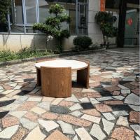 China Modern Solid Wood Coffee Table 1000x1000x450mm Living Room Furniture Stainless Steel Base for sale