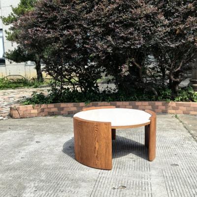 China Modern Solid Wood Coffee Table 1000x1000x450mm Living Room Furniture Stainless Steel Base for sale