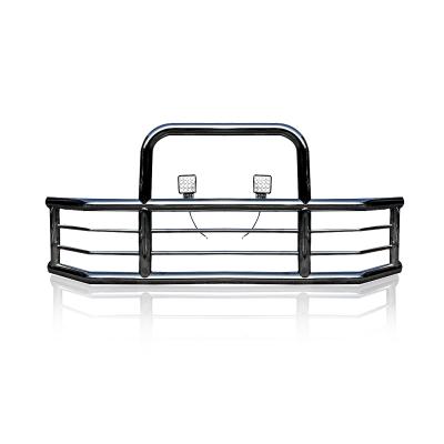 China 304 Stainless Steel Big Truck Semi-Truck Deer Guard With LED Lights For Kenworth International Prostar Freightliner Cascadia Vnl for sale