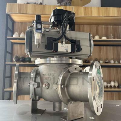 China Stainless Steel Pneumatic Conveying Powder Particle Three-way Ball Valve for sale