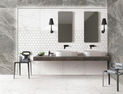China Carrara White Marble Porcelain Tile , Kitchen Living Room Wall And Floor Tiles for sale