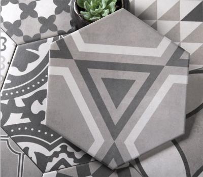 China Hexagon White And Black 8'X9.2' Modern Porcelain Tile Matte Finished for sale