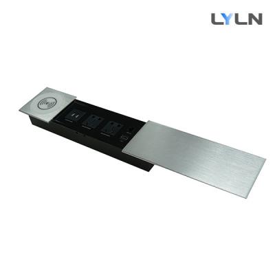China Brushed Aluminum Sliding Cover Desktop Socket With Wireless Charging Module for sale
