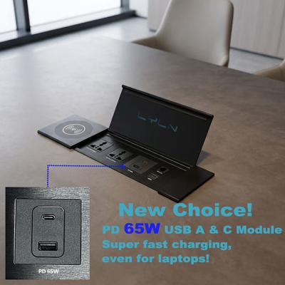 China Brushed Aluminum Flip Up Cover Desktop Socket With Wireless Charger for sale