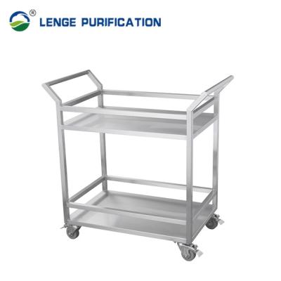 China Cleanroom Ss304 316l Stainless Steel Double Layer Trolley For Transporting Material for sale