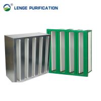 China F7 90 % Cleanroom HEPA Filter Galvanized Iron Frame V Bank Pre Filter With Glass Fibre for sale