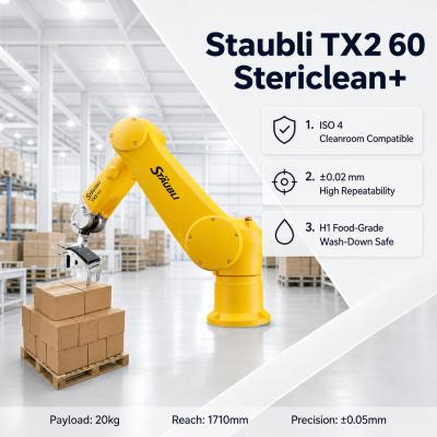 China Staubli TX2-160 6 Axis Industrial Robot Arm with 40kg Payload High Precision and ISO 5 Cleanroom Certification for sale