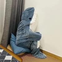 China Brushed Pattern Shark Blanket Hoodie Super Soft Flannel Wearable for Adults and Children for sale