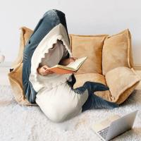 China Brushed Pattern Shark Blanket Hoodie Super Soft Flannel Wearable for Adults and Children for sale