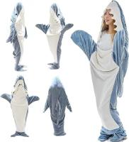 China Brushed Pattern Shark Blanket Hoodie Super Soft Flannel Wearable for Adults and Children for sale