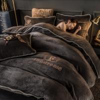 China Four Piece Bedding Set With Embroidery And Milk Plush Binding for sale