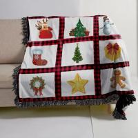 China Polyester Christmas Printed Subbank Throw Blanket with Red Plaid Panel and Tassel Trim for sale