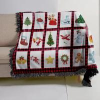 China Polyester Christmas Printed Subbank Throw Blanket with Red Plaid Panel and Tassel Trim for sale