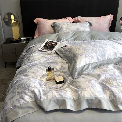 China Luxury Washed Cotton Silk Embroidery 4 Pcs Bedding Set for King Size Comforter Set for sale