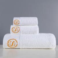 China Customized Logo Five-Star Hotel White Guesthouse Towels in Pure Cotton Materialization for sale