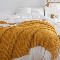 China Knitted Wool Throw Blanket with Acrylic Tassel Simple Style Custom Solid Sofa Blanket for sale