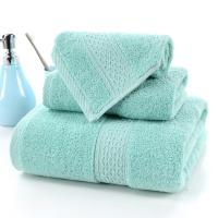 China Absorbent Household Towel Pure Cotton Three Piece Set with Beige Grid and Solid Color for sale