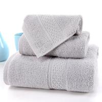 China Absorbent Household Towel Pure Cotton Three Piece Set with Beige Grid and Solid Color for sale