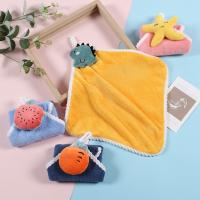China Children's Cute Handkerchief Soft and Absorbent Coral Velvet Towel with Hanging Hook for sale