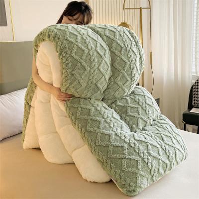 China 100% Polyester Thickened Warm Taffeta Winter Quilt with Lamb Velvet and Printed Pattern for sale