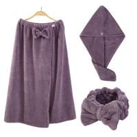 China Upgrade Your Bathroom with Coral Velvet Bath Towel Set Enlarged Bra Bath Skirt Hair Band and Dry Hair Cap for sale