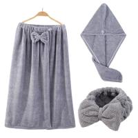 China Upgrade Your Bathroom with Coral Velvet Bath Towel Set Enlarged Bra Bath Skirt Hair Band and Dry Hair Cap for sale