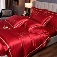 China Luxury Embroidered Washing Silk Bedding Set with Polyester Material and Customized Logo for sale