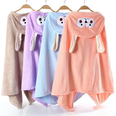 China Customized Size Baby Hooded Bath Wrap Microfiber Coral Fleece Towel for Boys Girls for sale