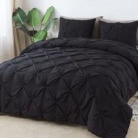 China Popularity Stock 90GSM 3 Pieces Pintuck Cover Soft Microfiber Bedding Set All-Season Customized Zipper Closure for sale