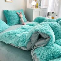 China Hot Blue Luxury Shaggy Flanell Mink Velvet Bedding Set for All-Groups in Autumn Winter for sale