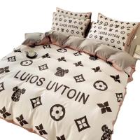 China Popularity Cotton 4-In-1 Bedding Set Brown White King Size Duvet Cover Bed Sheet for sale