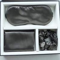 China Luxury Sleep Black Silk Eye Mask Custom LOGO OEM/OEM 100% Silk Pillow Case Set Black for sale