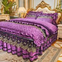 China 4 Pcs Winter Bed Spreads Cover Skirt Set with Embroidery of 100% Polyester Material for sale