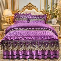 China 4 Pcs Winter Bed Spreads Cover Skirt Set with Embroidery of 100% Polyester Material for sale