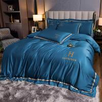China Home Polyester Luxury Embroidered Washing Silk Bedding Set with Solid Color Duvet Cover for sale