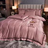 China Home Polyester Luxury Embroidered Washing Silk Bedding Set with Solid Color Duvet Cover for sale
