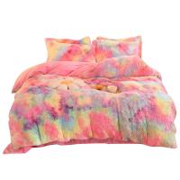 China Home Hotel Wedding Rainbow Color Faux Fur Velvet Fluffy Plush Soft Bedding Set 4 Pieces for sale
