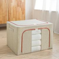 China 66L Large Capacity Folding Cotton Linen Household Quilt Clothing Collapsible Dustproof Cover Storage Box Organizer for sale